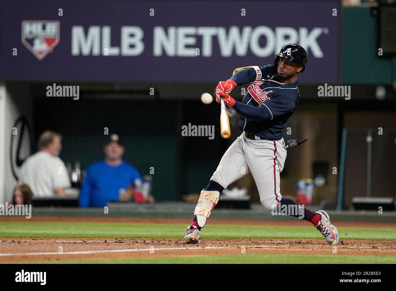 Atlanta Braves' Ozzie Albies follows through on a swing during a ...