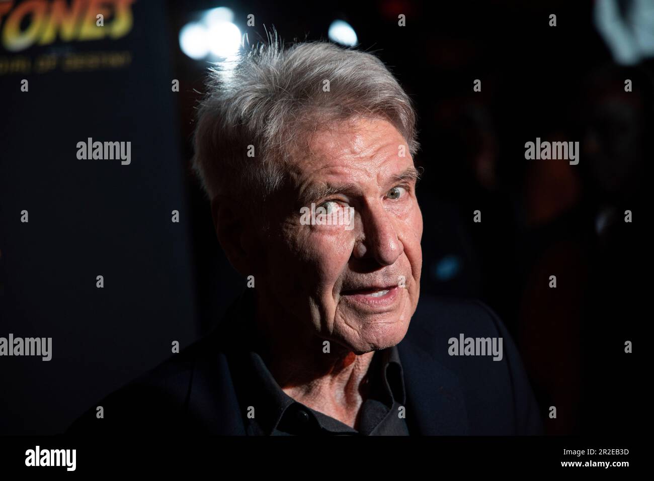 Harrison Ford is interviewed upon arrival for the 'Indiana Jones and the Dial of Destiny' party ...
