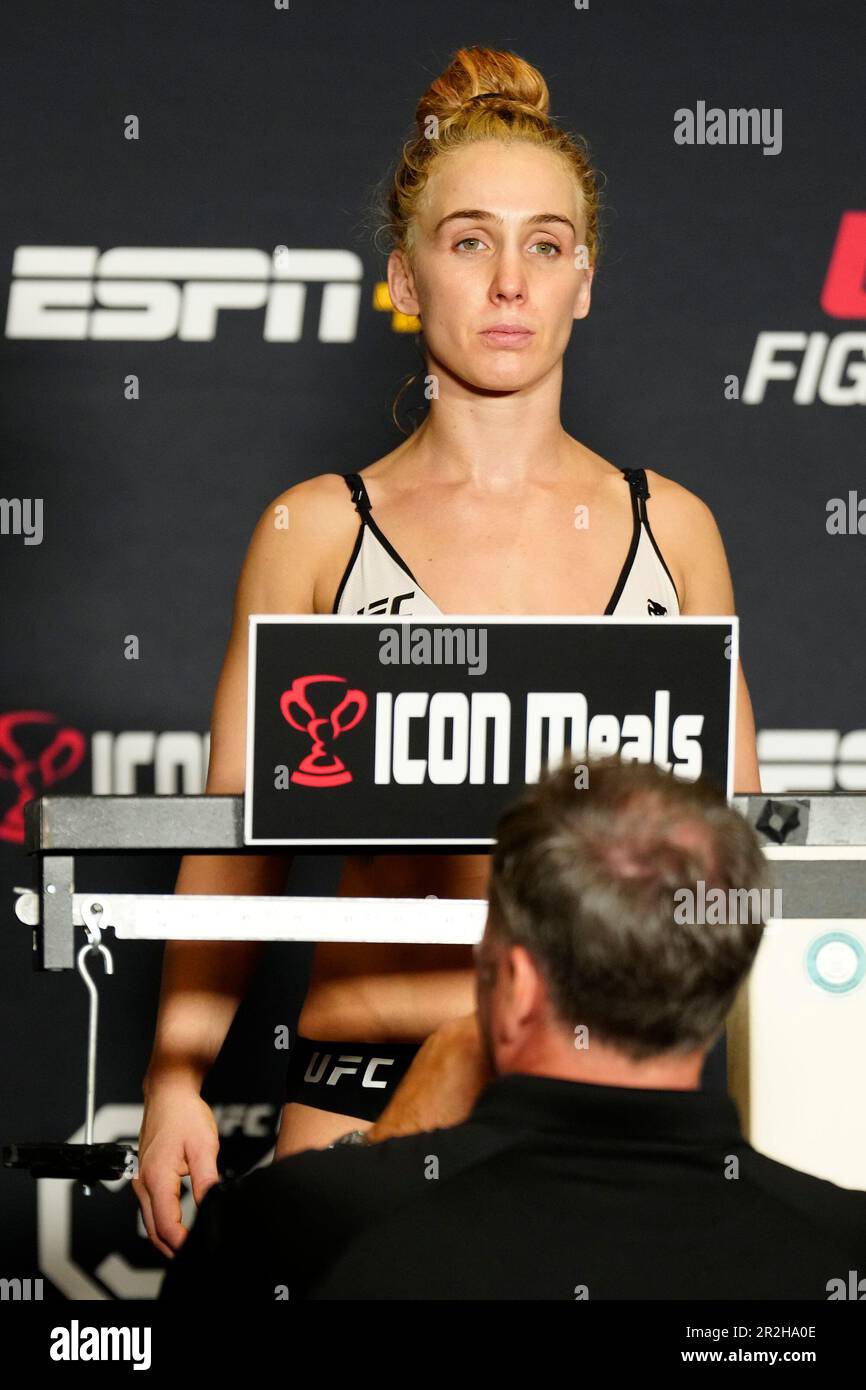 LAS VEGAS, NV - MAY 19: Vanessa Demopoulos steps on the scale for the ...