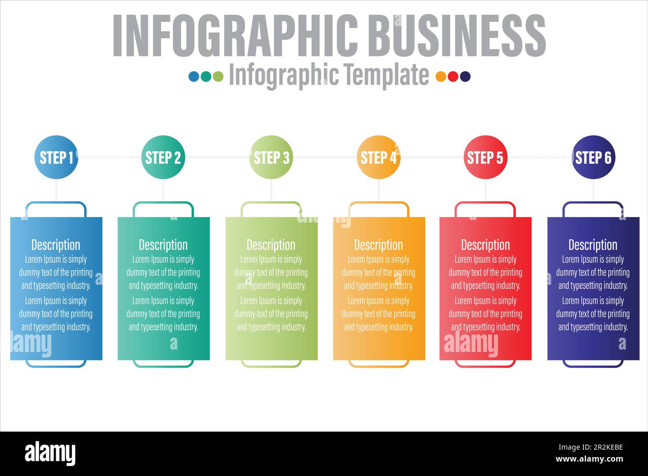 Zeitachse 6 Schritte, sechs Diagrammelemente für 6-Optionstabellen mit ...