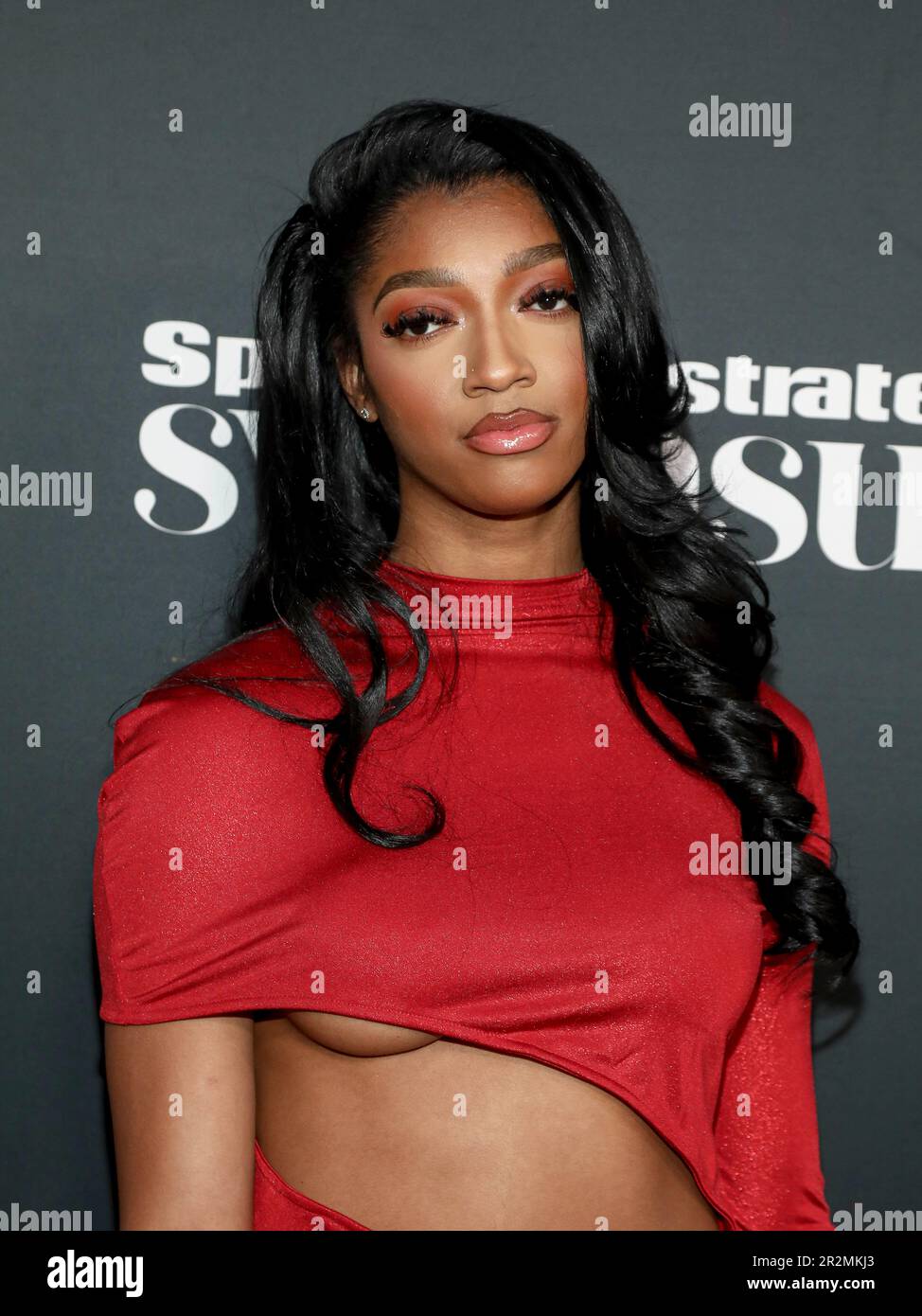 Basketball player Angel Reese attends the Sports Illustrated Swimsuit 2023 issue release event ...
