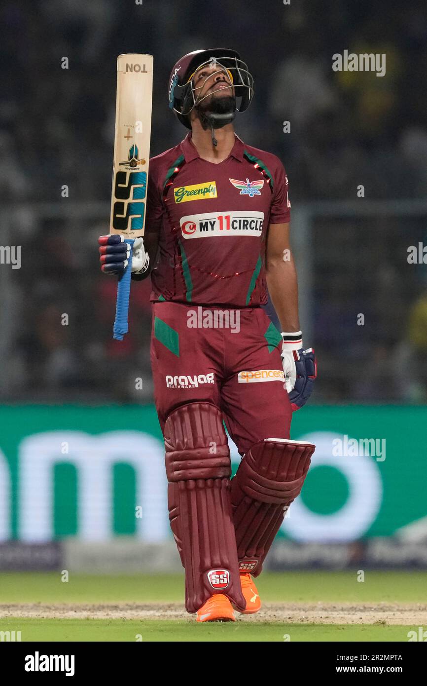 Lucknow Super Giants' Nicholas Pooran celebrates scoring a half century ...