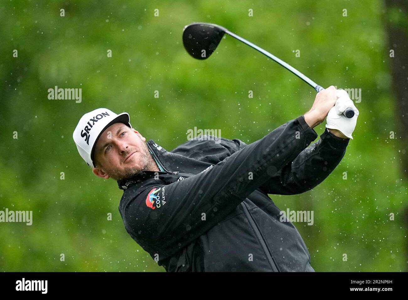 Taylor Pendrith, of Canada, watches his tee shot on the fourth hole ...