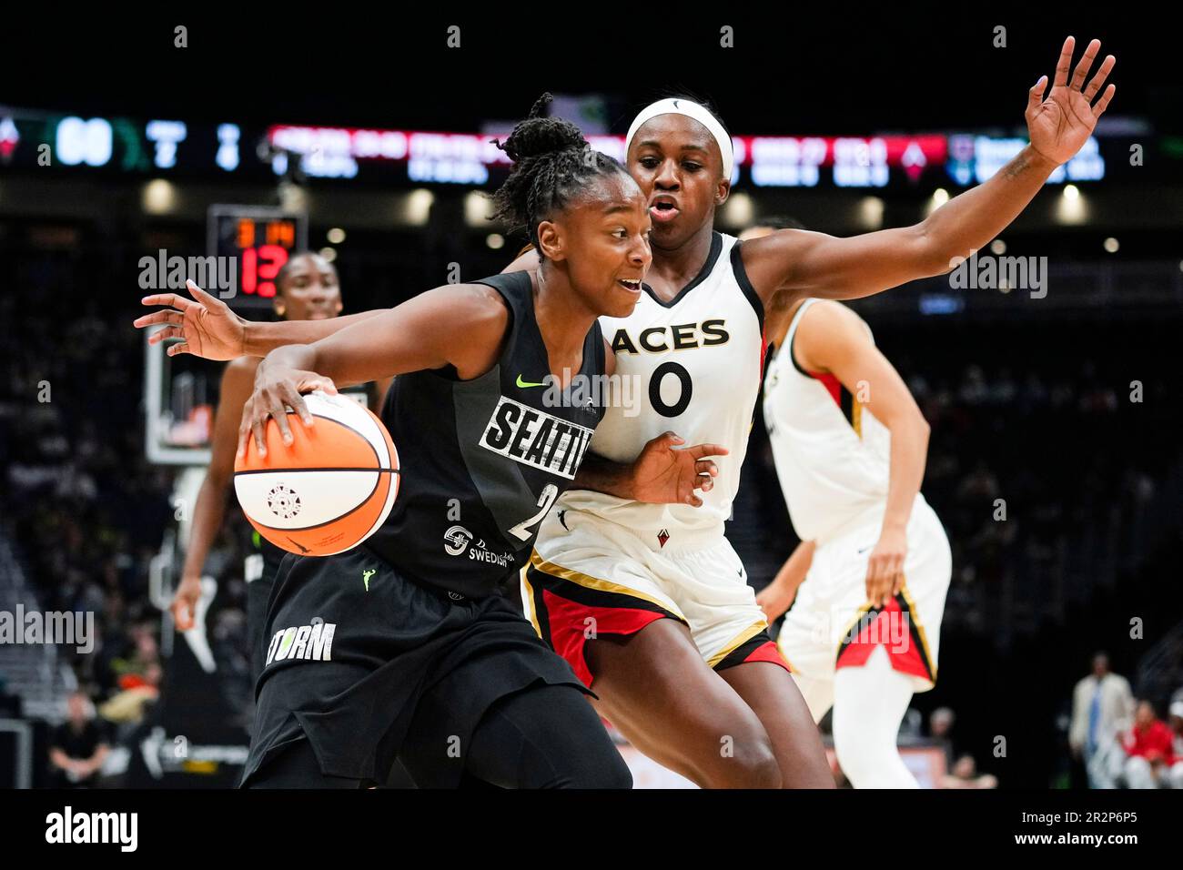 Seattle Storm guard Jewell Loyd (24) drives against Las Vegas Aces ...