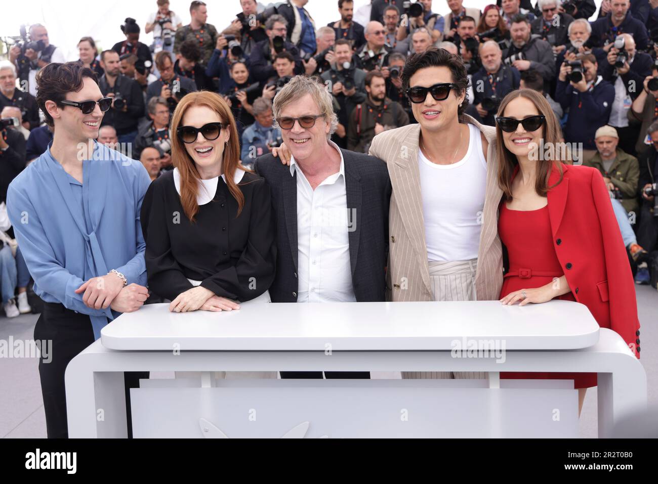 Cory Michael Smith, from left, Julianne Moore, director Todd Haynes, Charles Melton and Natalie ...