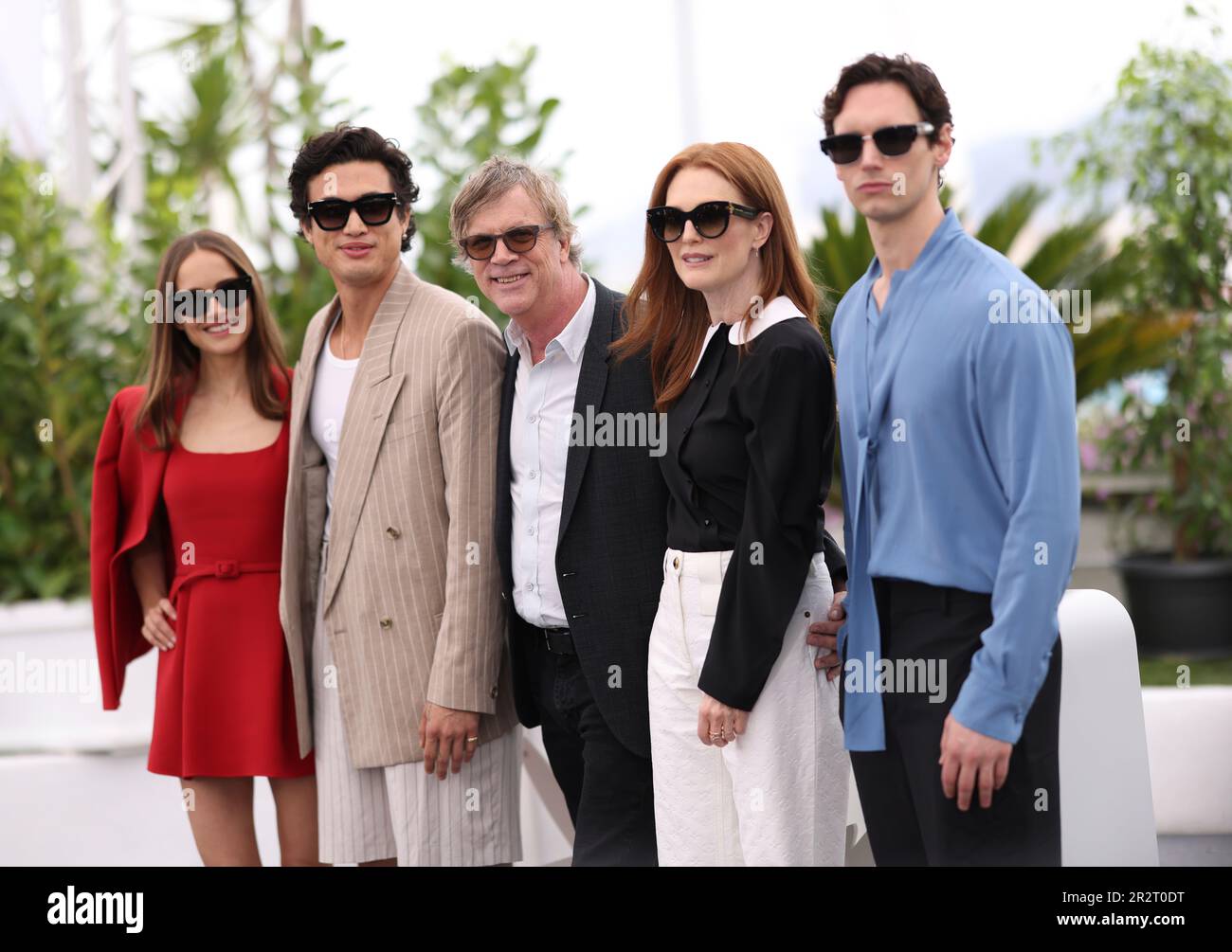 Natalie Portman, from left, Charles Melton, director Todd Haynes, Julianne Moore, and Cory ...