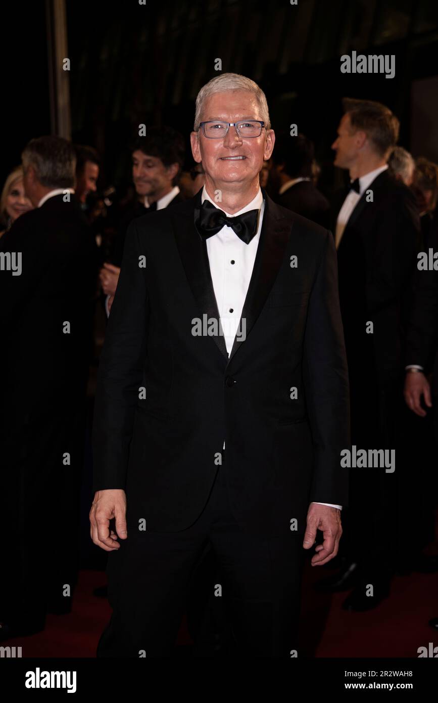 Tim Cook poses for photographers upon departure from the premiere of ...