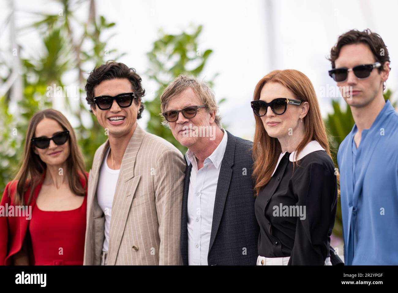 Natalie Portman, from left, Charles Melton, director Todd Haynes, Julianne Moore, and Cory ...