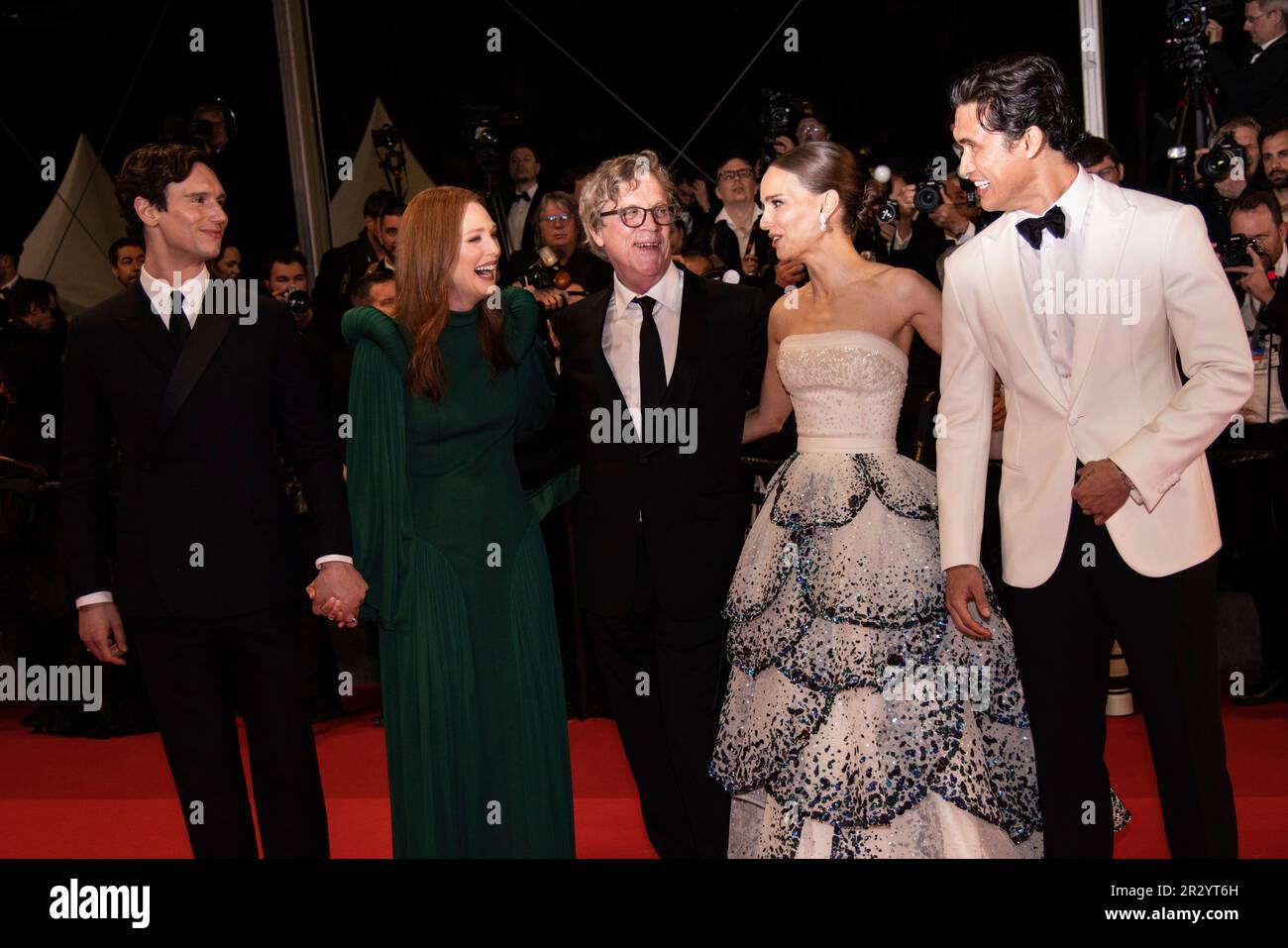 Cory Michael Smith, from left, Julianne Moore, director Todd Haynes, Natalie Portman and Charles ...