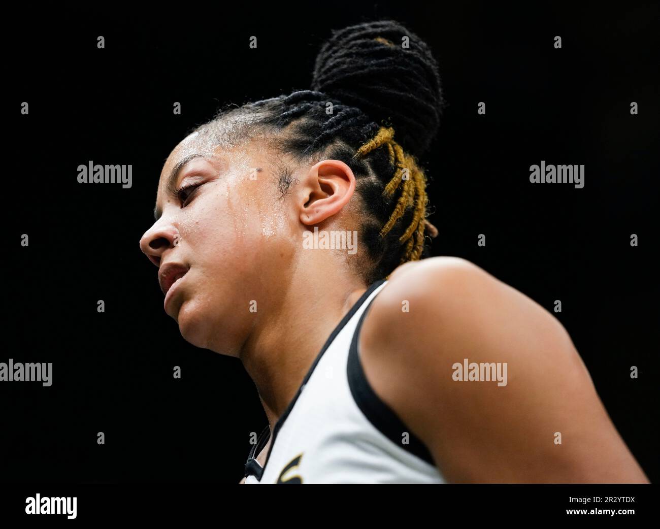 Las Vegas Aces forward Candace Parker looks on during the first half of ...