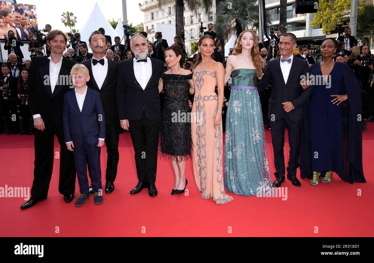 Sam Riley, from left, Patrick Buckley, Jude Law, director Karim Ainouz ...
