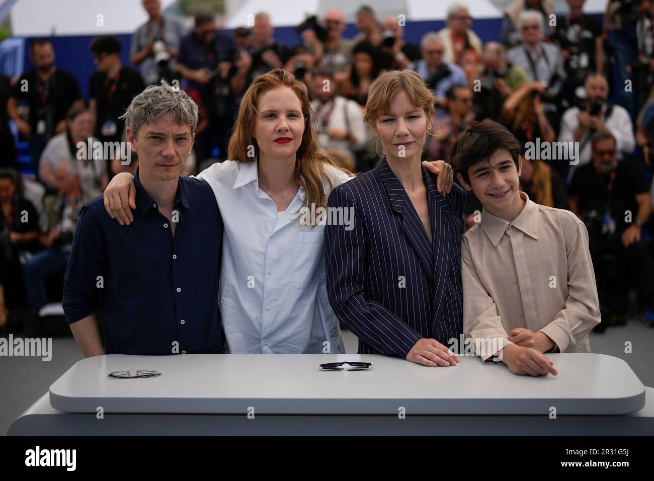 Swann Arlaud, from left, director Justine Triet, Sandra Huller and Milo ...