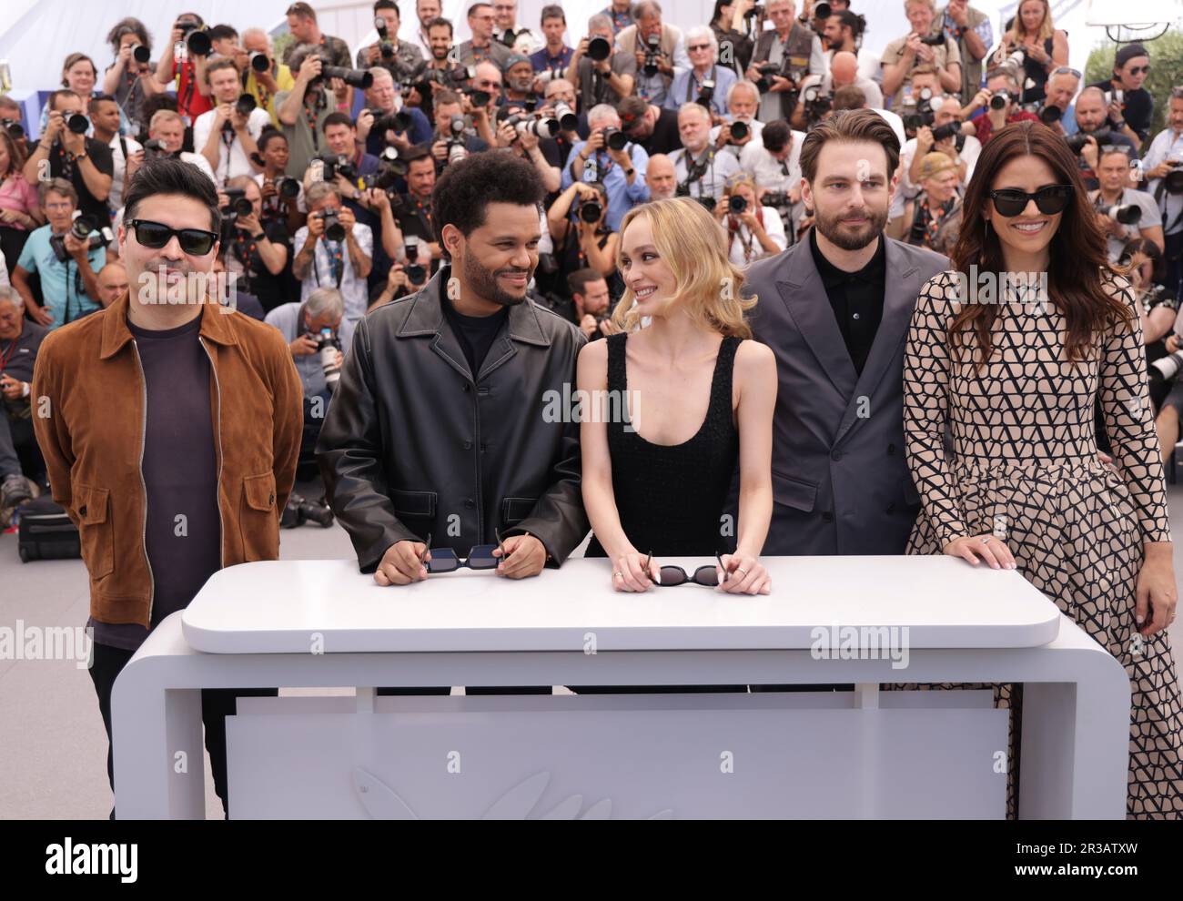 Producer Reza Fahim, from left, Abel Tesfaye, Lily-Rose Depp, director ...