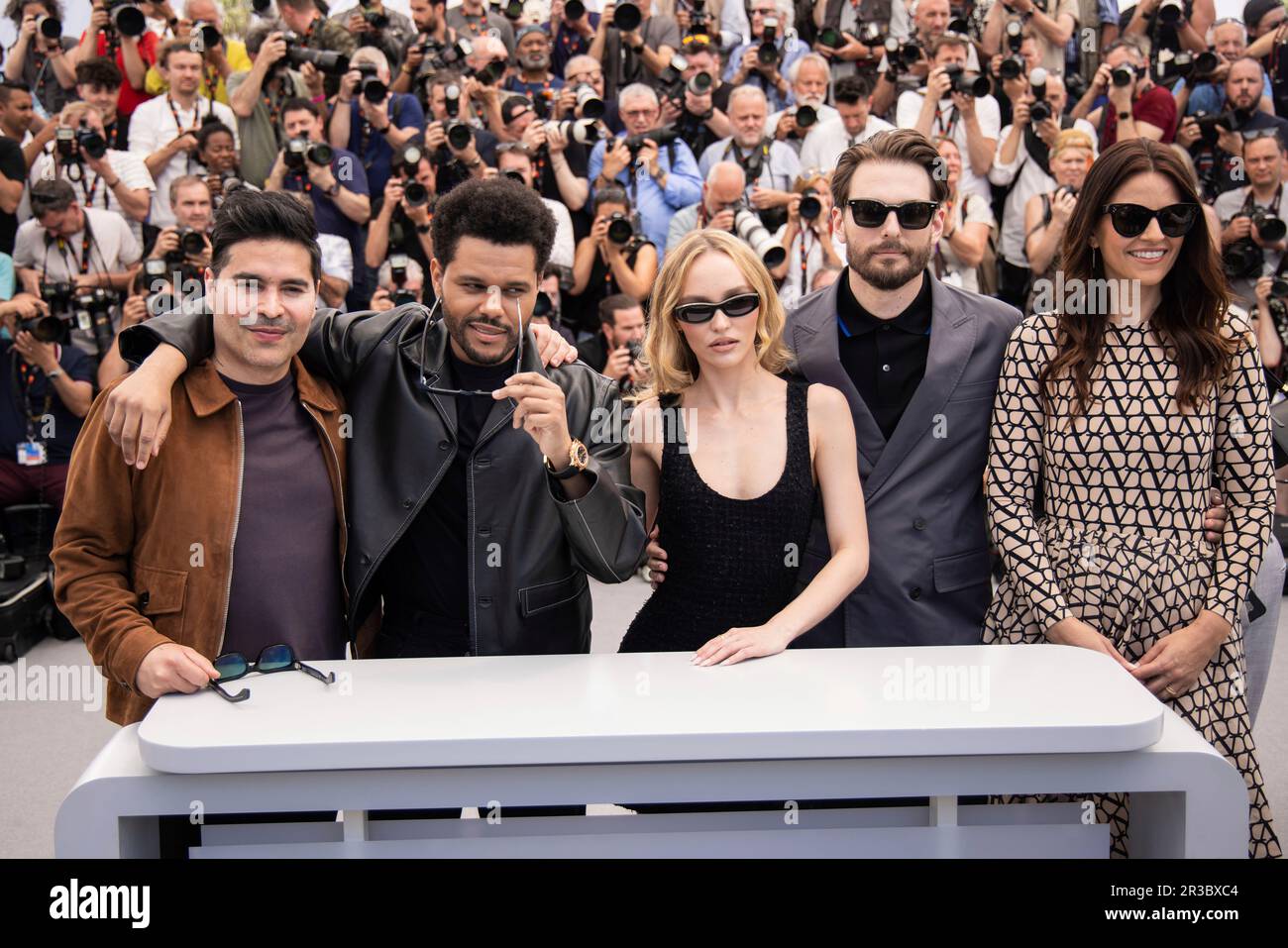 Producer Reza Fahim, from left, Abel Tesfaye a.k.a. the Weeknd, Lily ...