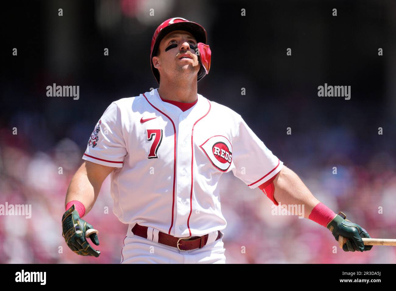 Cincinnati Reds' Spencer Steer (7) bats during a baseball game against ...