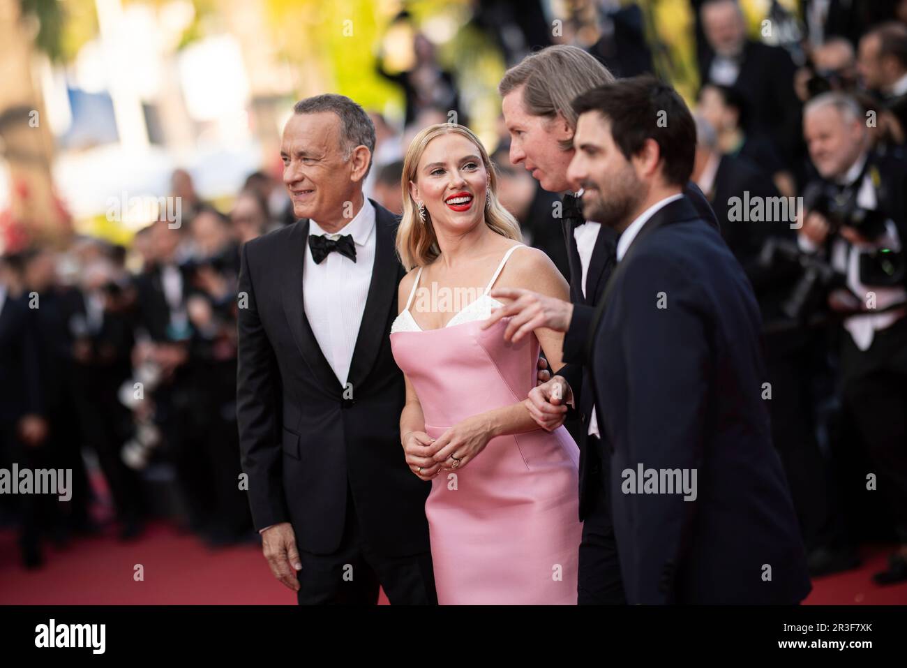 Tom Hanks, from left, Scarlett Johansson, director Wes Anderson, and Jason Schwartzman pose for ...