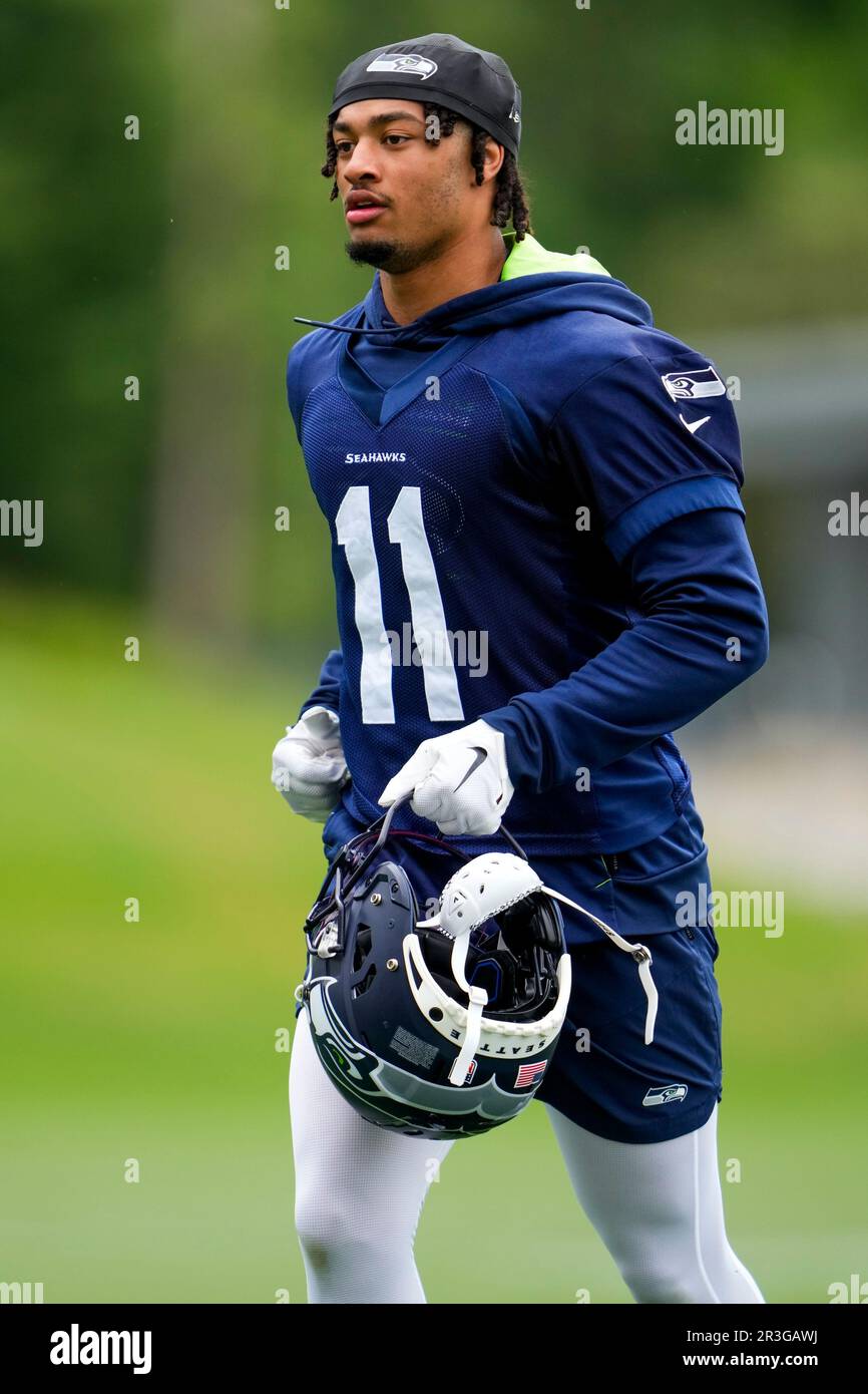 Seattle Seahawks wide receiver Jaxon Smith-Njigba jogs off the field ...