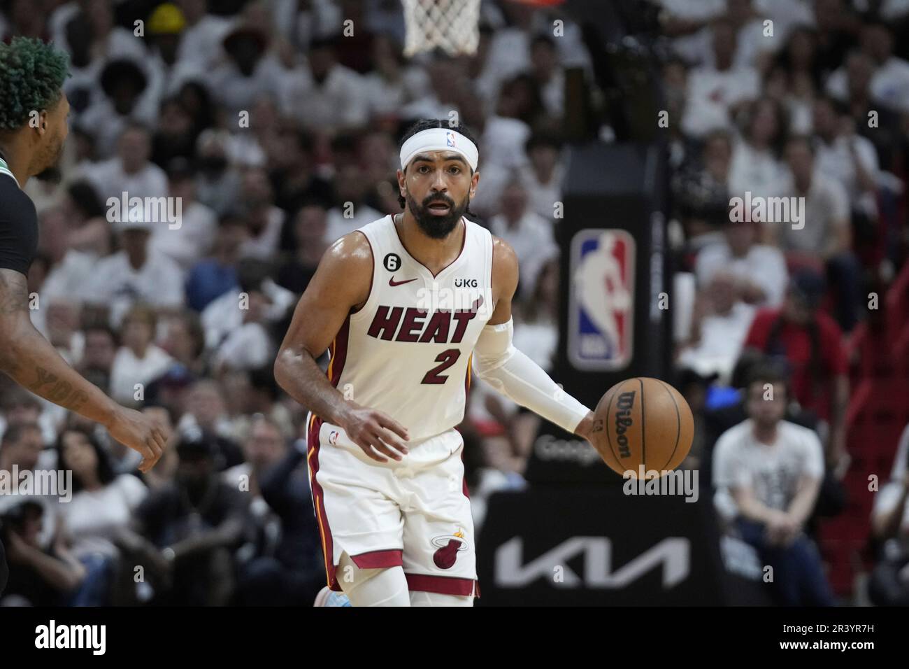 Miami Heat guard Gabe Vincent (2) dribbles the ball during Game 4 of ...