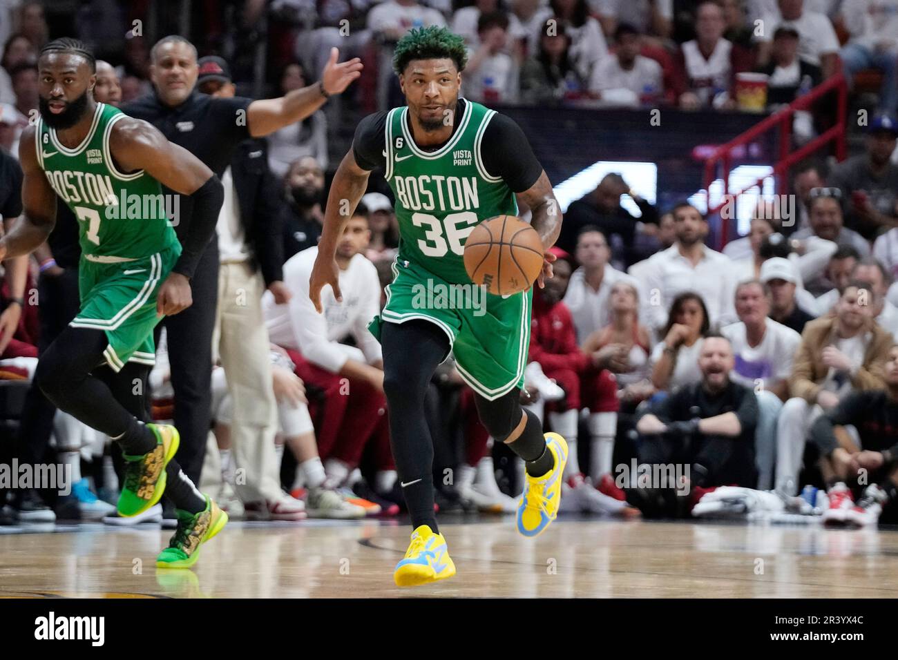 Boston Celtics guard Marcus Smart (36) dribbles the ball during Game 4 ...