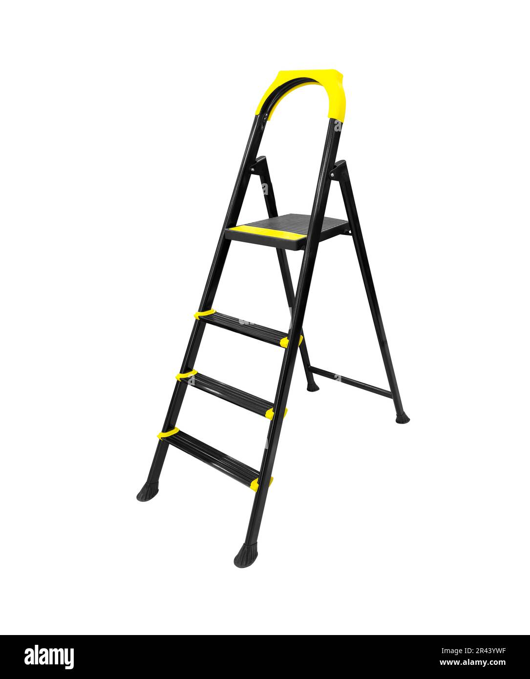 Klappbare Metallleiter isoliert auf weißem Hintergrund. Leichte ...