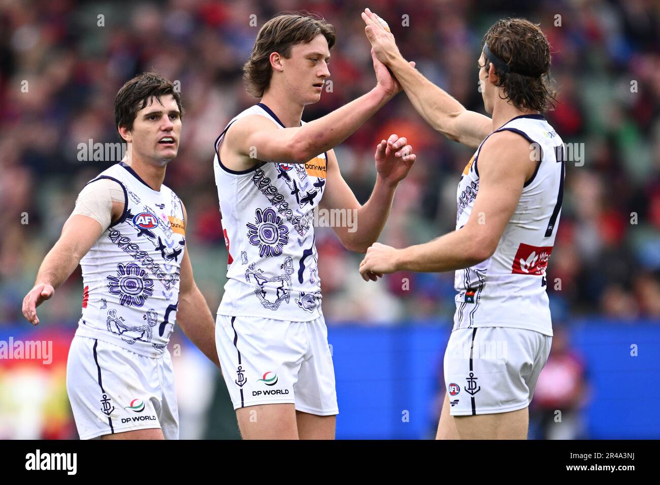 Melbourne, Australien. 27. Mai 2023. Jye amiss of the Dockers (Zentrum ...