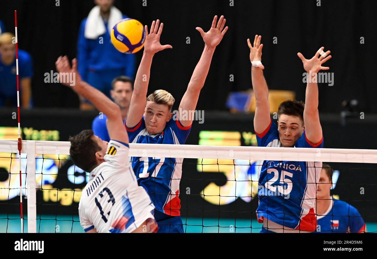 Zlin, Tschechische Republik. 27. Mai 2023. Von links Andrej Billich aus ...