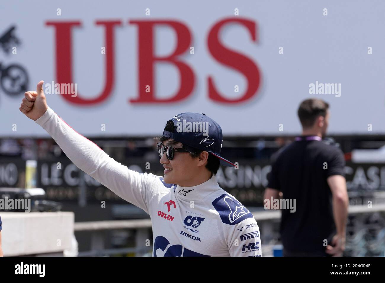 AlphaTauri driver Yuki Tsunoda of Japan gives the thumbs up during the ...