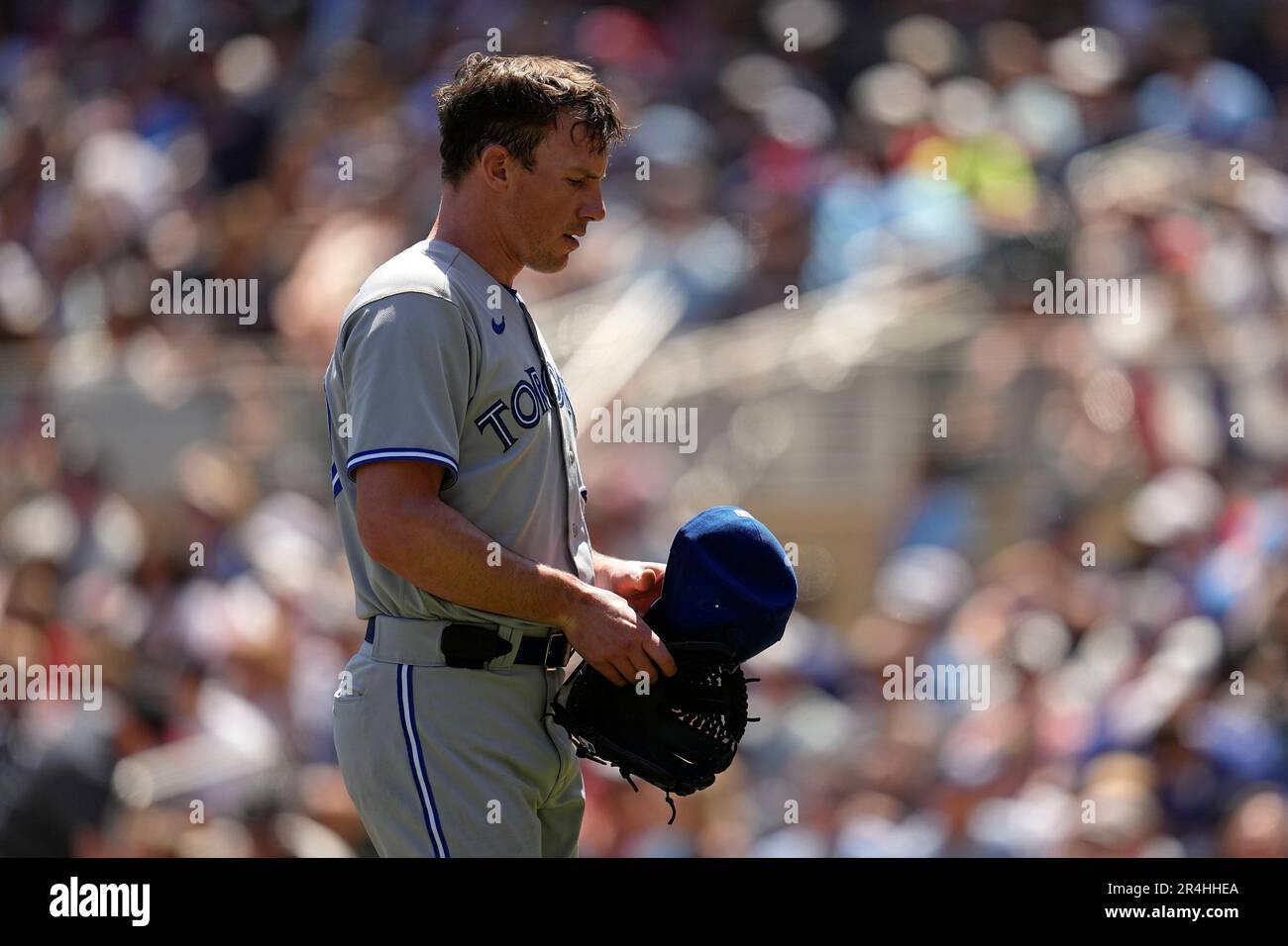 Toronto Blue Jays starting pitcher Chris Bassitt walks back to the ...