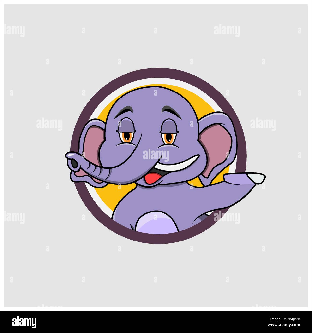 Elephant Head Purple Circle Label mit Relax Smile Expression , Gelber ...