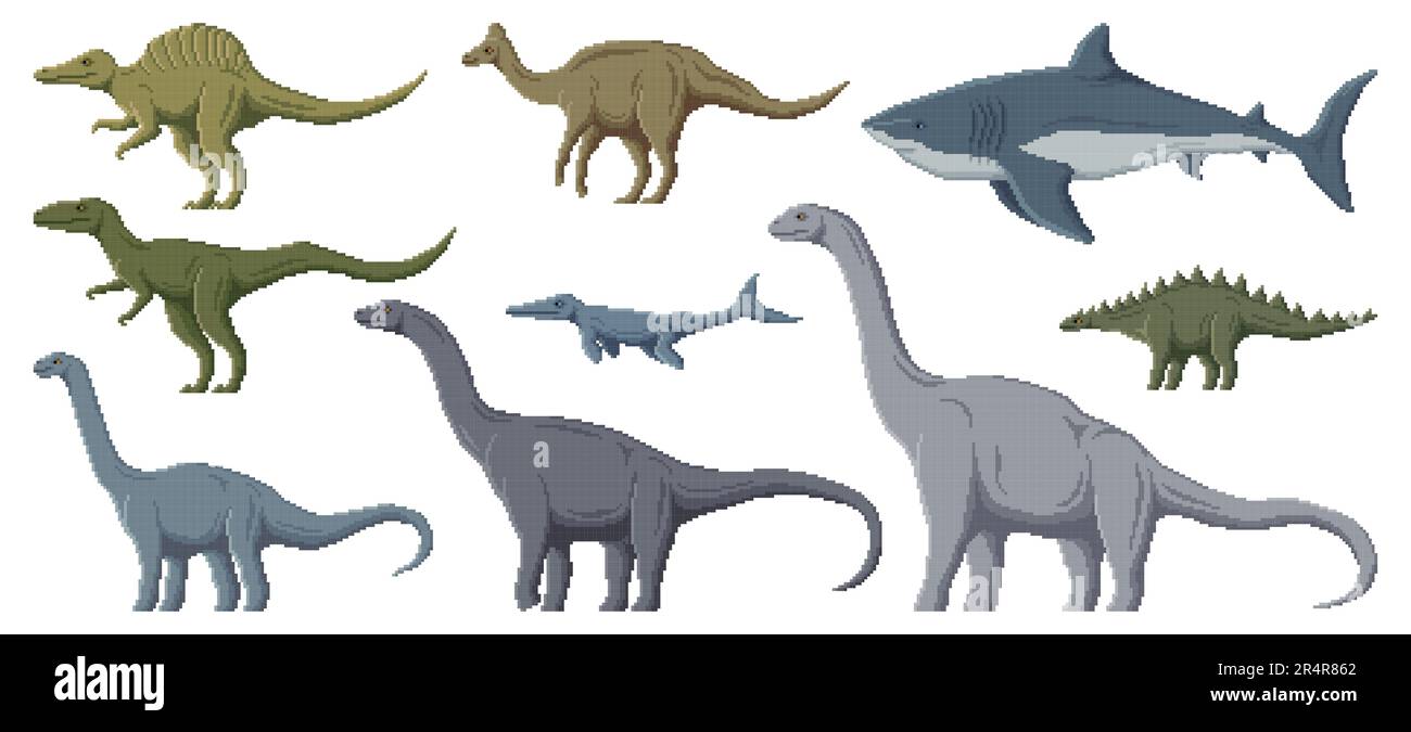 Pixel-Dinosaurier-Figuren. 8-Bit-Pixel-Art-Spiel Dino-Tiere. Kotasaurus ...