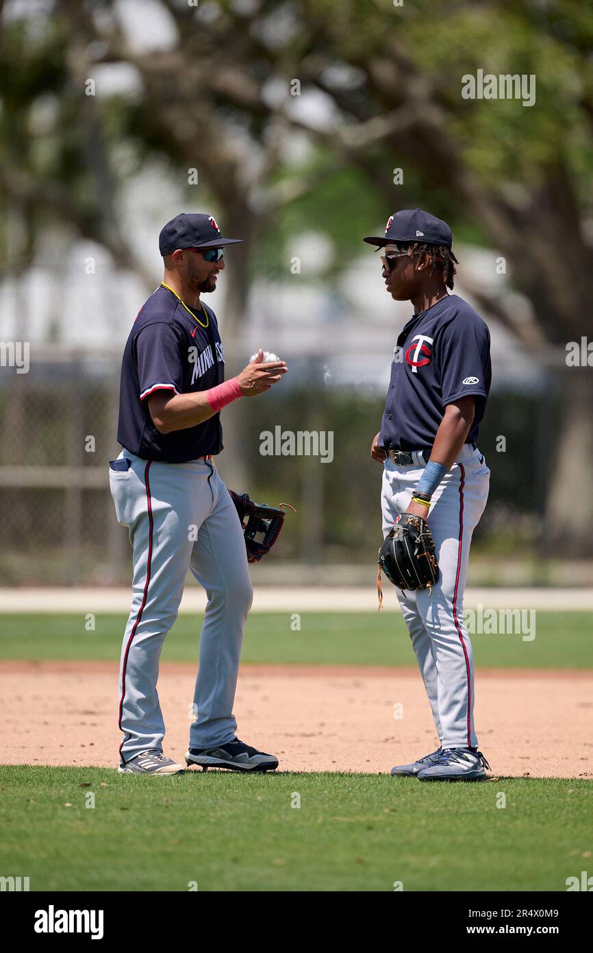 Minnesota Twins shortstop Royce Lewis (8) talks with third baseman ...