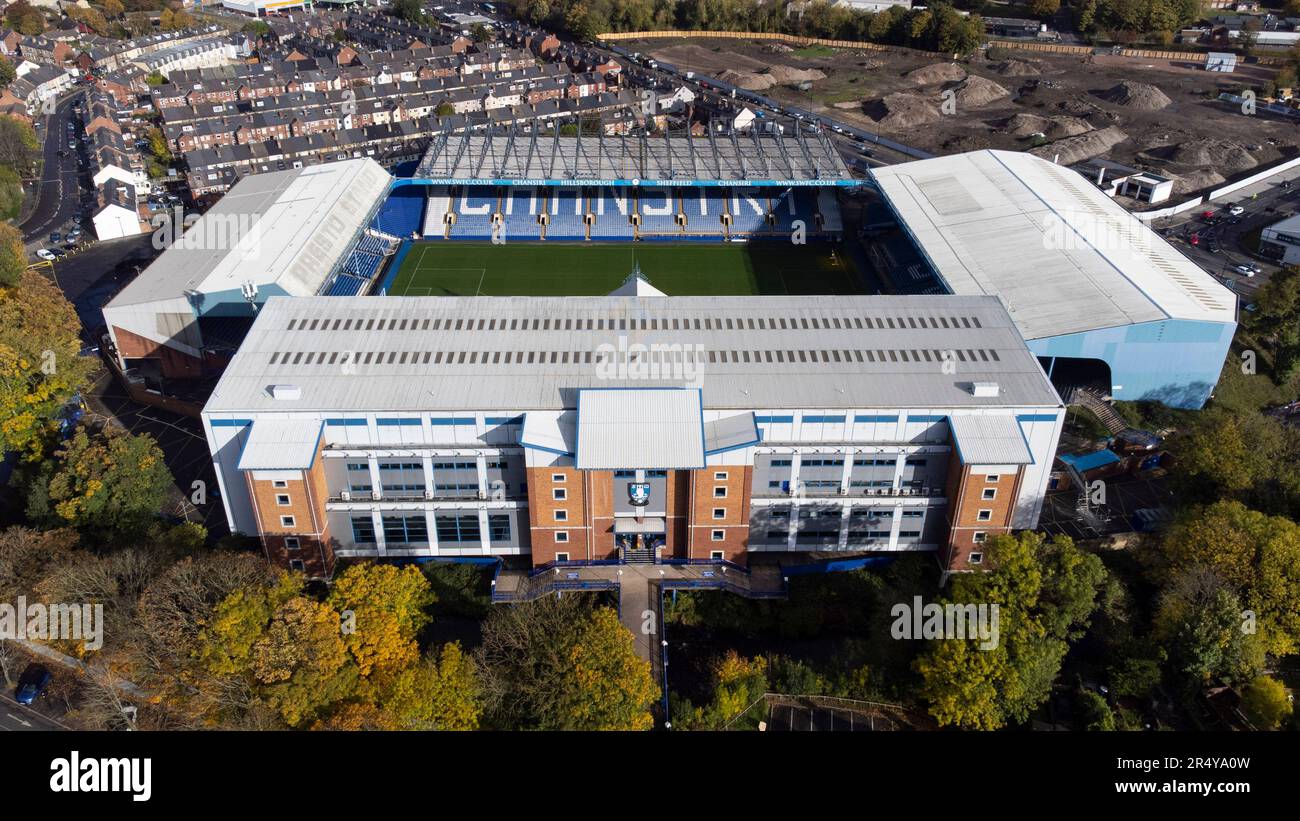 Das Hillsborough Stadium, Heimstadion des Sheffield Wednesday FC, aus ...