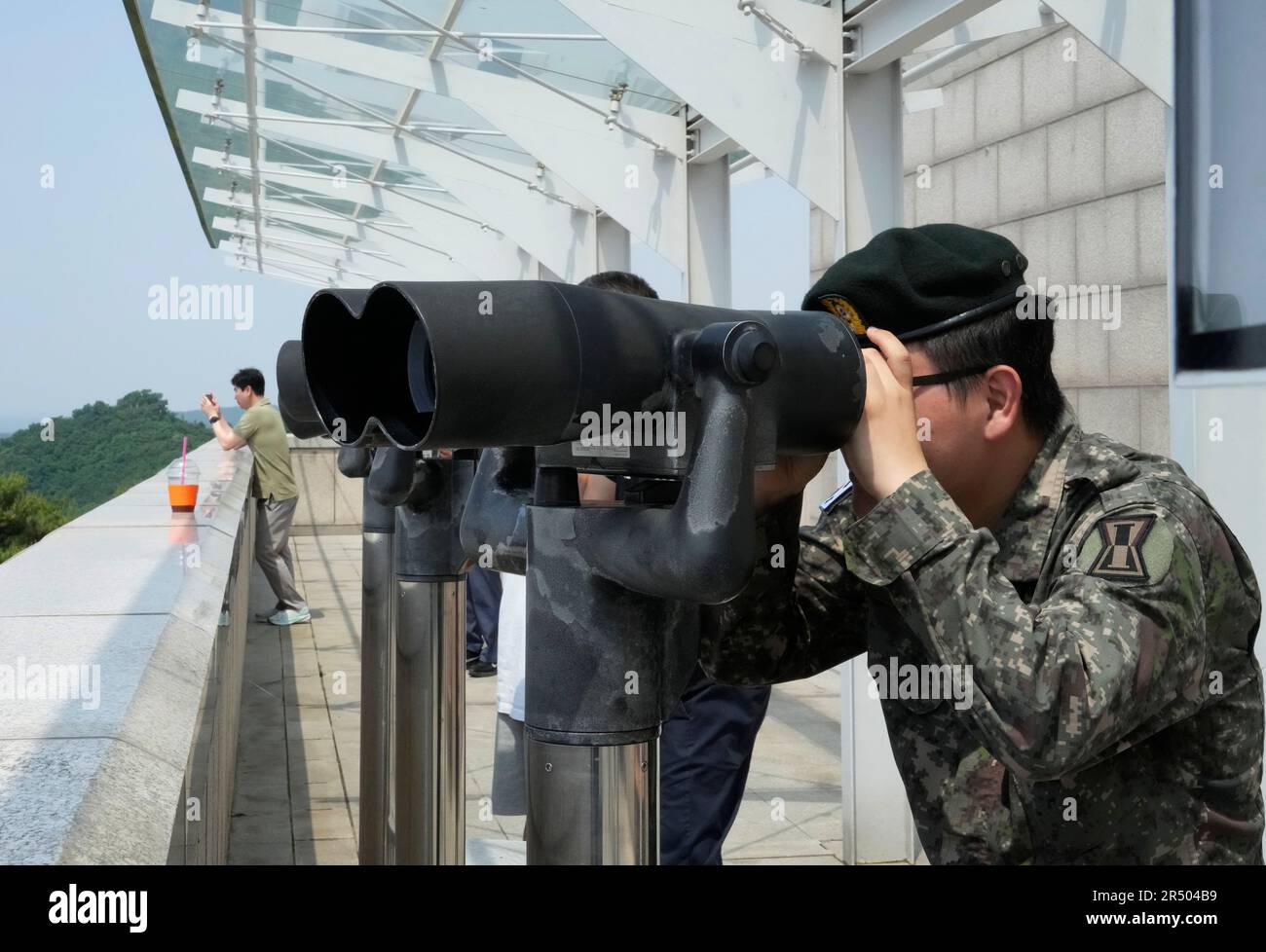 A South Korean army soldier watches the North Korea side from the ...