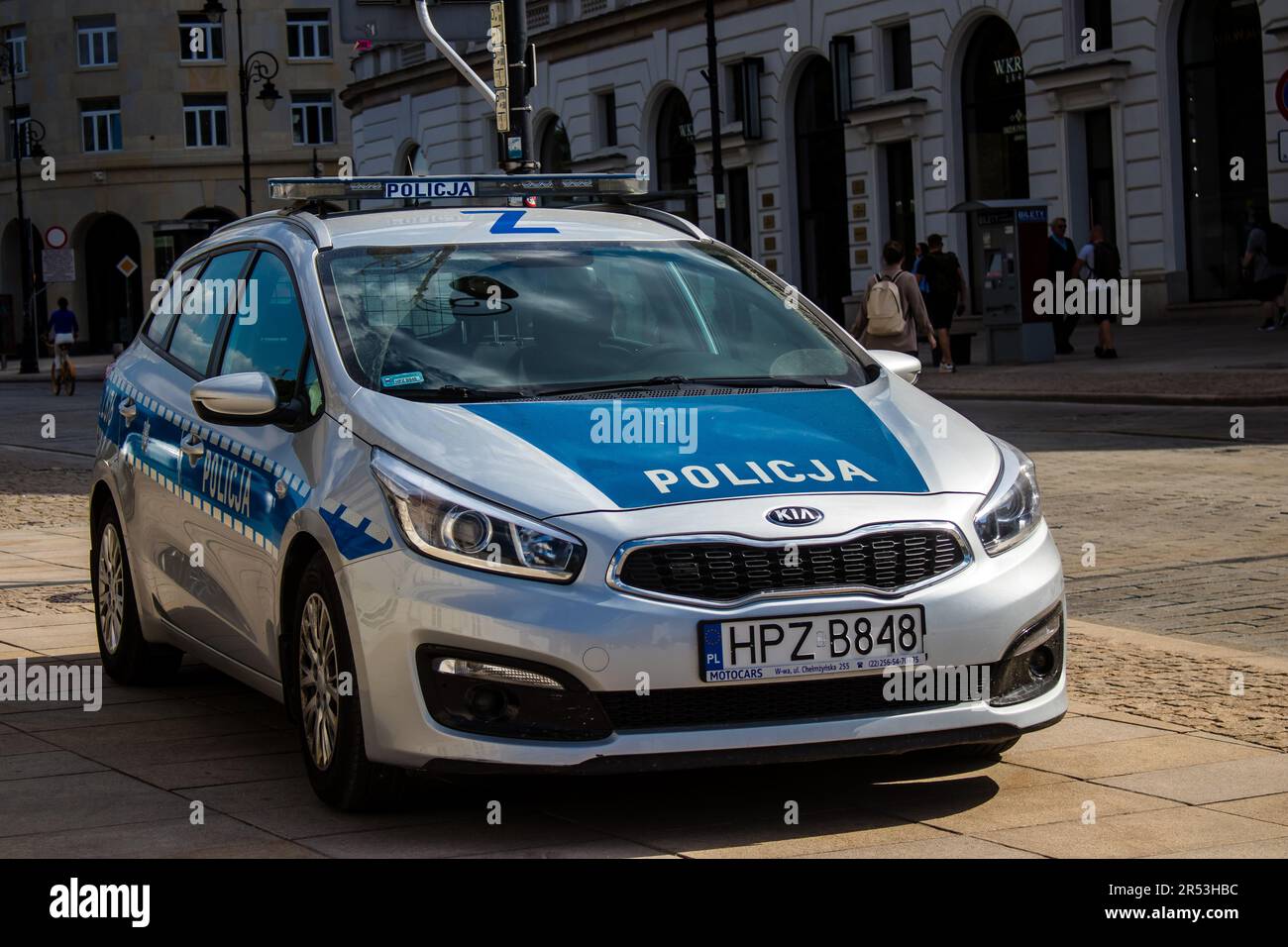 Warschau, Polen - 28. Mai 2023 Polizeiauto im Stadtzentrum von Warschau ...