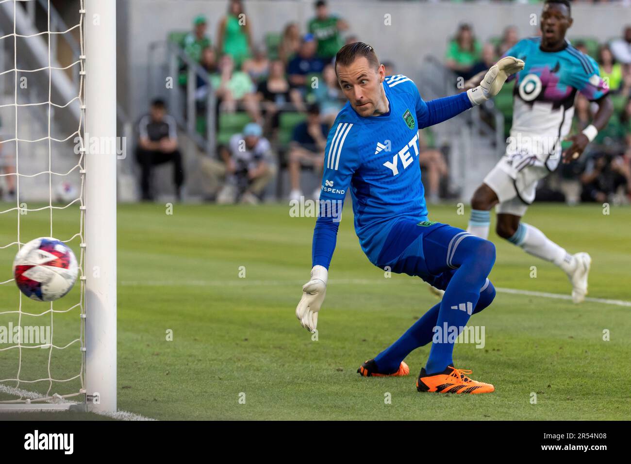 AUSTIN, TX - MAY 31: Austin FC goalkeeper Brad Stuver (1) watches the ...