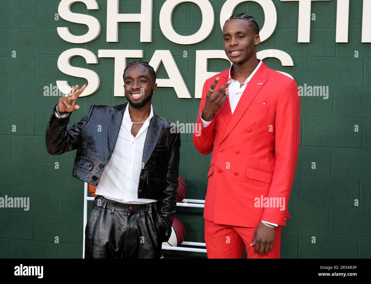 Caleb McLaughlin, left, and Marquis "Mookie" Cook, cast members in "Shooting Stars," pose ...
