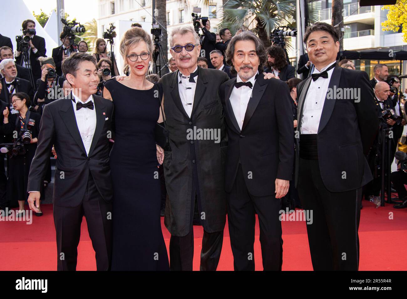 Donata Wenders, Wim Wenders, Koji Yakusho and Koji Yanai pose for photographers upon arrival at ...