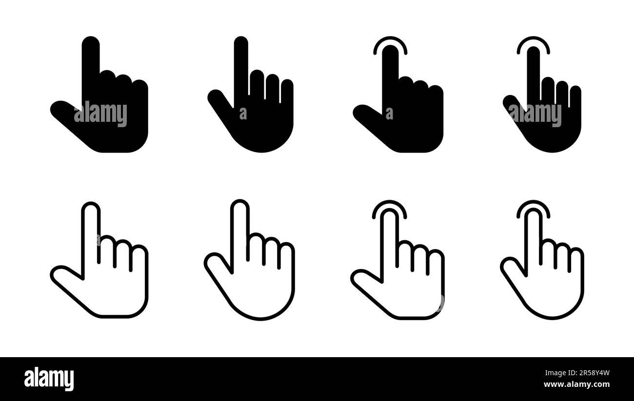 Symbolgruppe Handcursor. Vektor des Cursorsymbols. Klicken Sie auf das ...