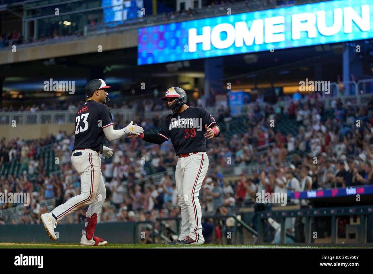 Minnesota Twins' Royce Lewis (23) celebrates with Donovan Solano after ...