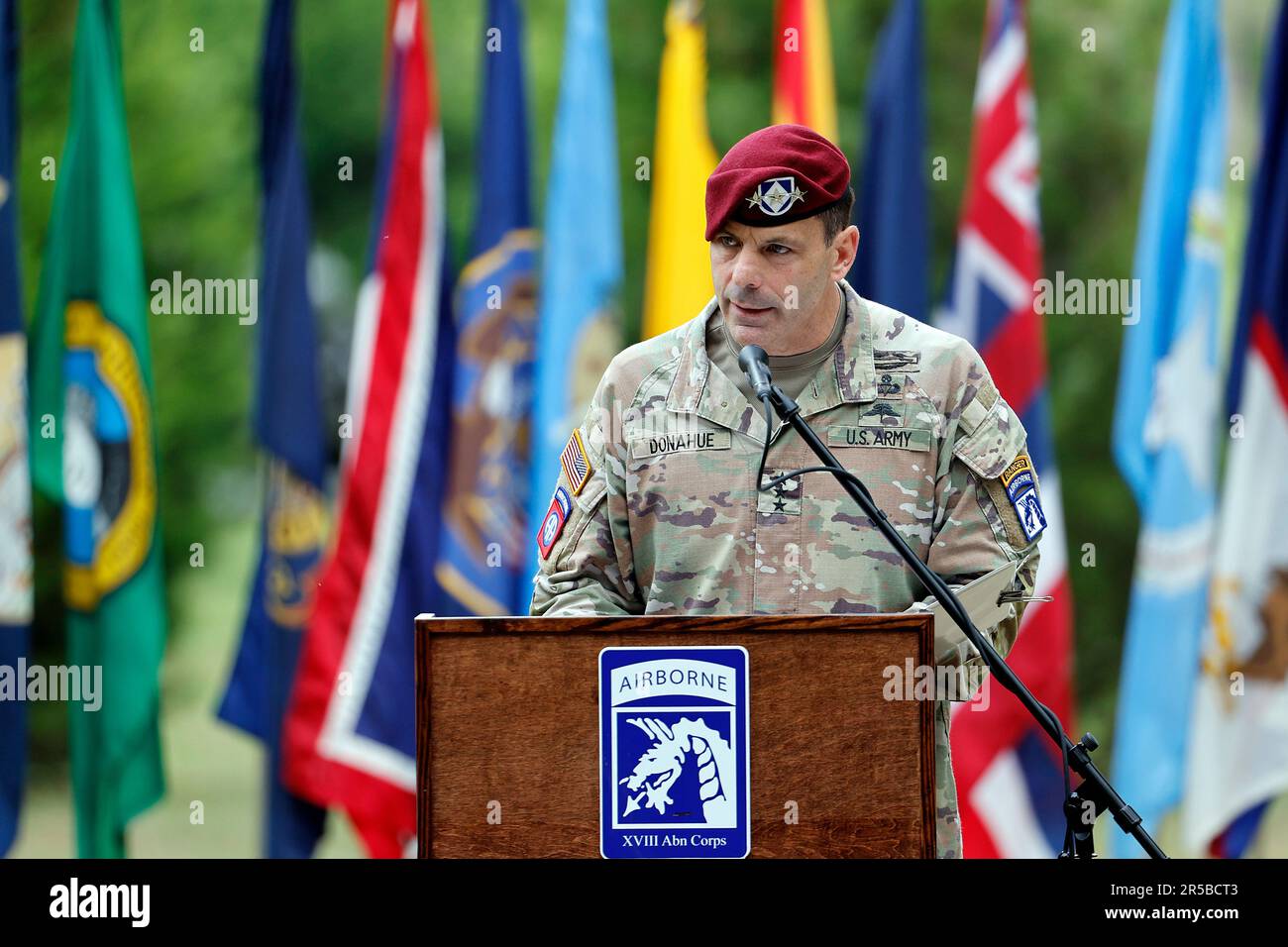 Lt. Gen. Christopher T. Donahue speaks as a part of the ceremony to ...