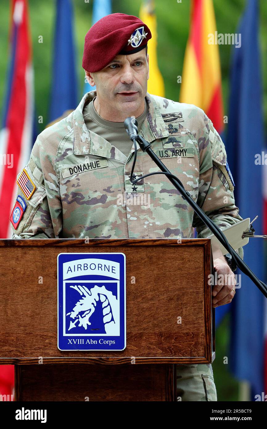 Lt. Gen. Christopher T. Donahue speaks as a part of the ceremony to ...