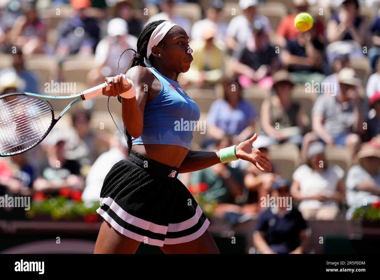 Coco Gauff of the U.S. plays a shot against Russia's Mirra Andreeva during their third round ...