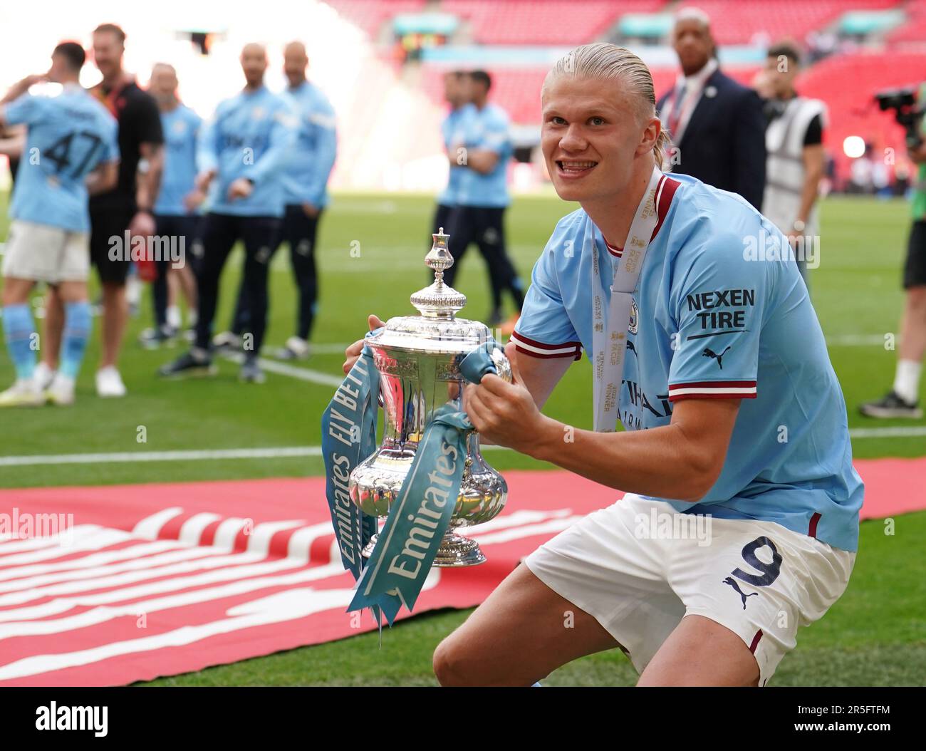Die Erling Haland von Manchester City feiert nach dem Finale des ...