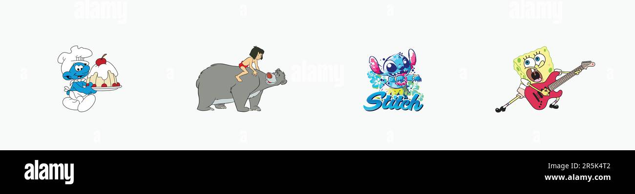 Dschungelbuch-Logo, Spongebob Squarepants-Logo, Schlumpf-Logo, Hawaiian ...