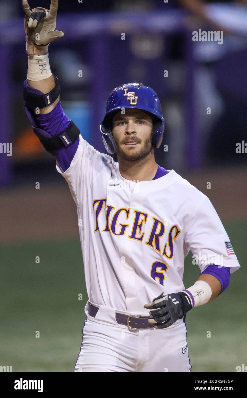 June 4, 2023: LSU's Brayden Jobert (6) celebrates after hitting a home ...