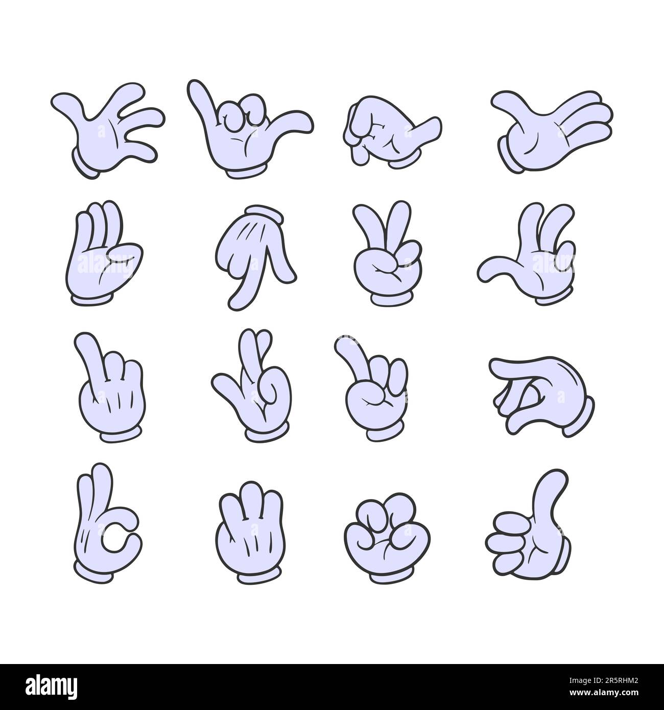 Cartoon mit Handschuhen. Comic-Hände in Handschuhen, Retro-Doodle-Arme ...