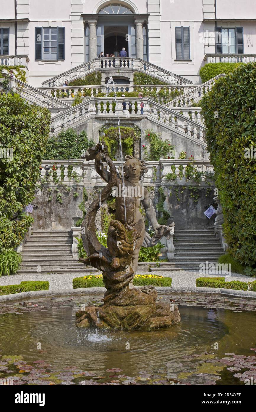 Brunnen mit Statue, botanischer Garten, Villa Carlotta, am Comer See ...