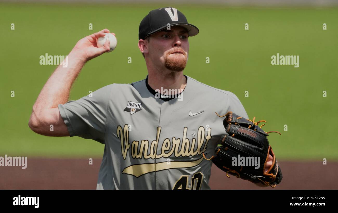 Vanderbilt pitcher Sam Hliboki throws against Xavier during an NCAA ...