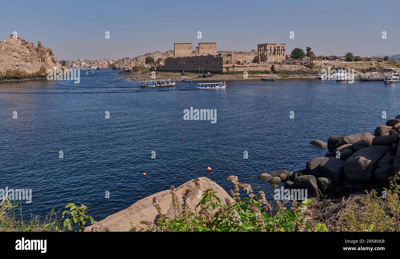 Philae Tempelanlage, eine auf einer Insel basierende Tempelanlage im Stausee des Assuan ...