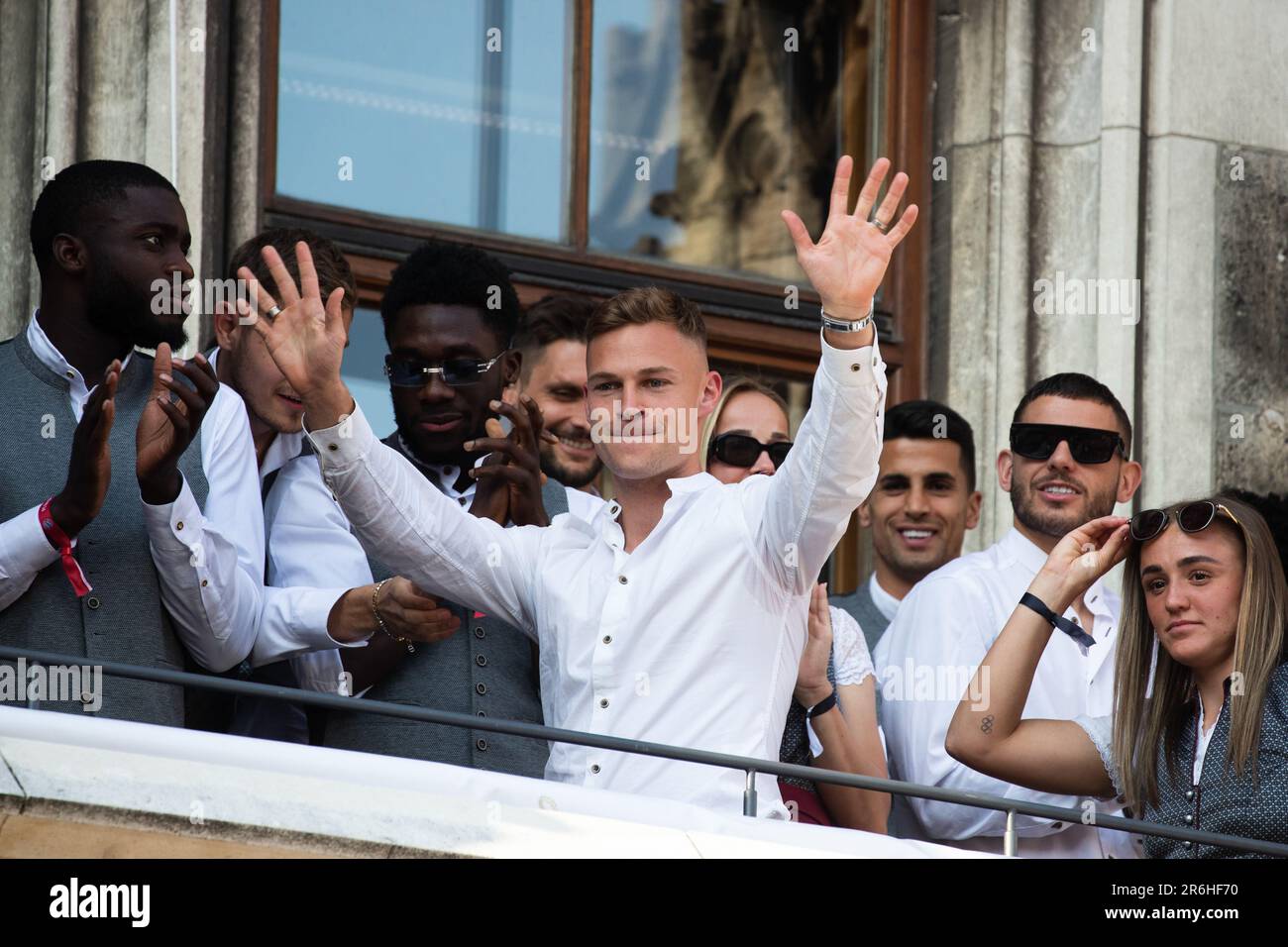 München, Deutschland. 28. Mai 2023. Dayot Upamecano, Josip Stanisic ...